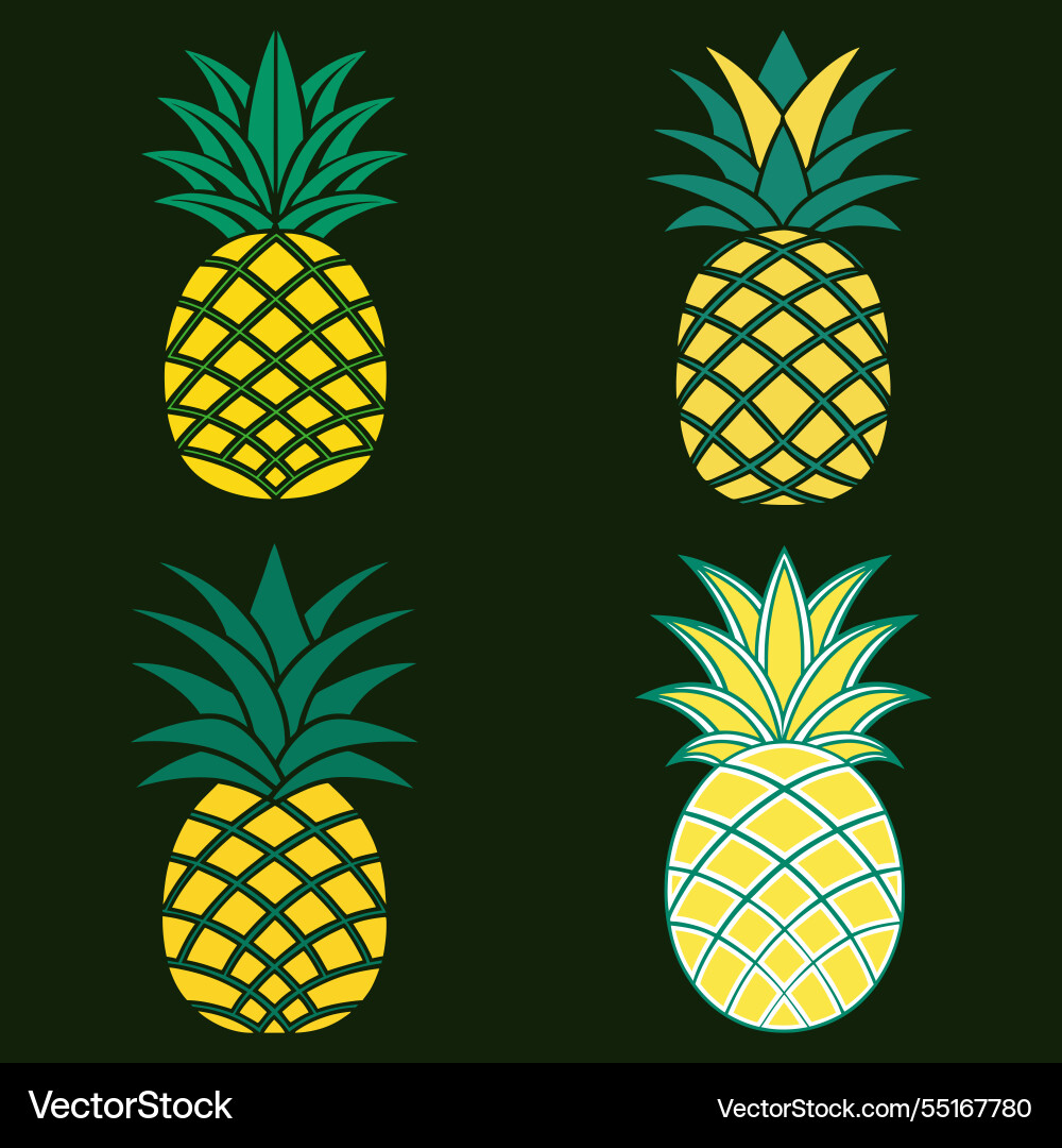 Four stylized pineapples in yellow and green Vector Image