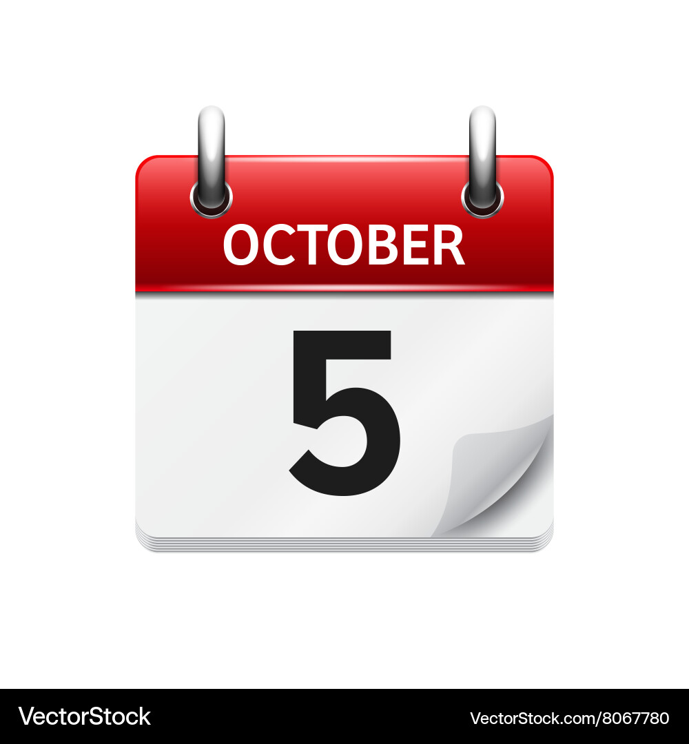 October 5 flat daily calendar icon date Royalty Free Vector