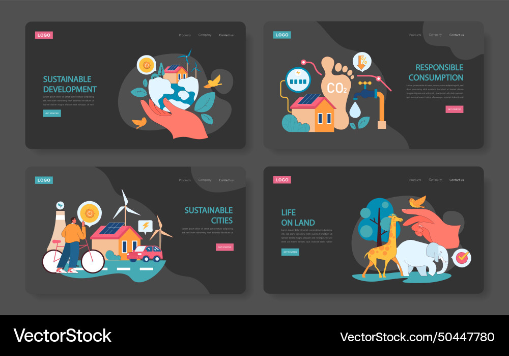 Sustainable development web or landing set global Vector Image