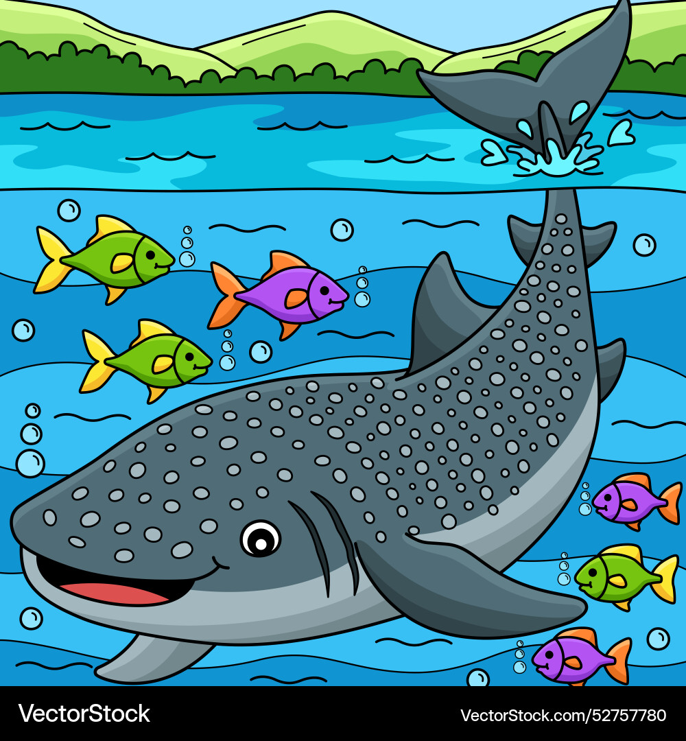 Whale shark colored cartoon Royalty Free Vector Image
