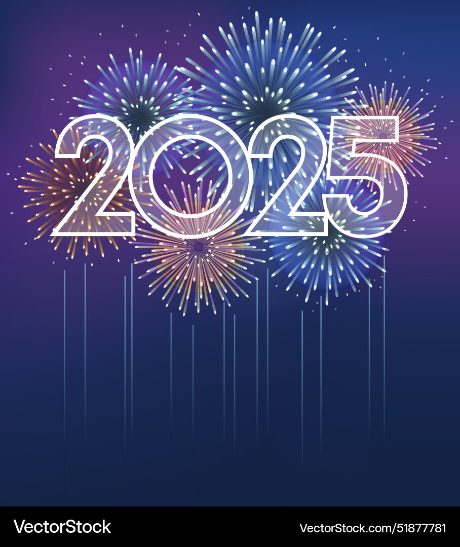 2025 logo and fireworks with text space Royalty Free Vector