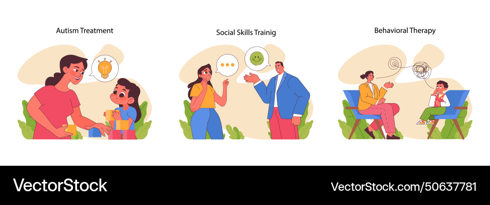 Autism intervention set flat Royalty Free Vector Image