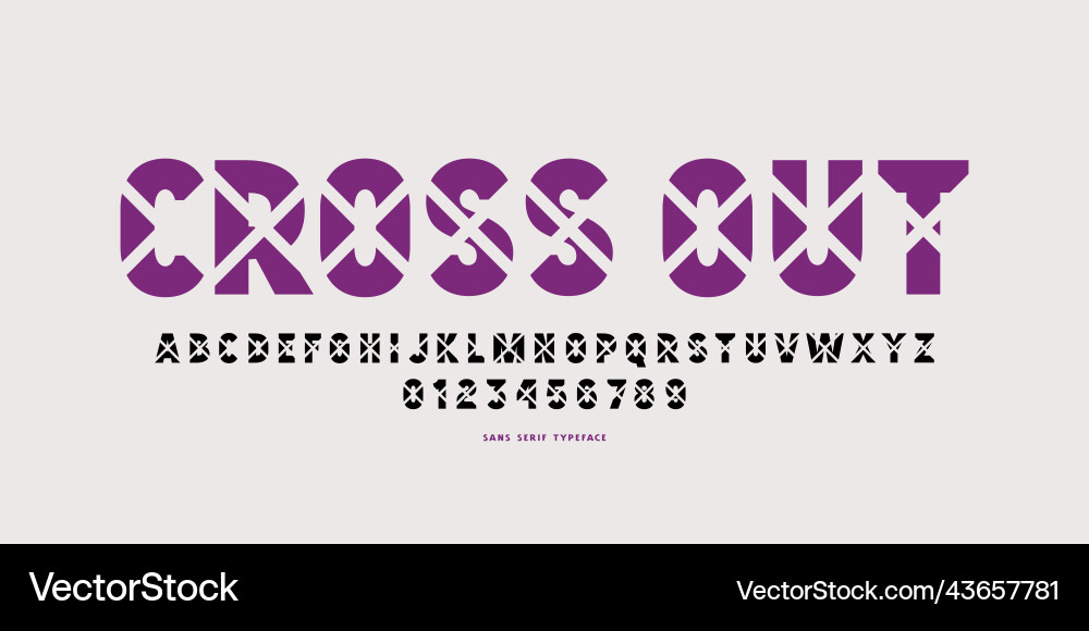 Cross out sans serif font Royalty Free Vector Image