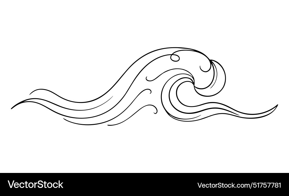 Wave one line continuous art on white Royalty Free Vector