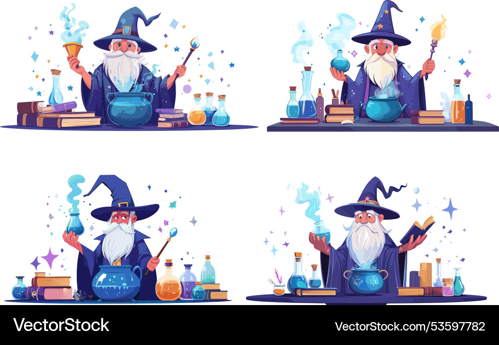 Cartoon Zauberer im magischen Labor Zauberer Vektorbild
