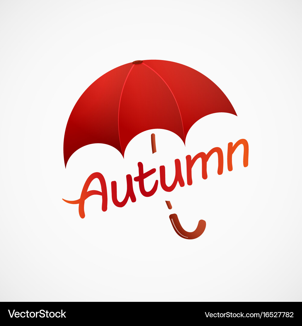 Emblem of a red umbrella with handle over Vector Image