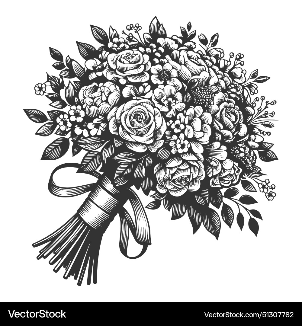 Floral bridal bouquet engraving Royalty Free Vector Image