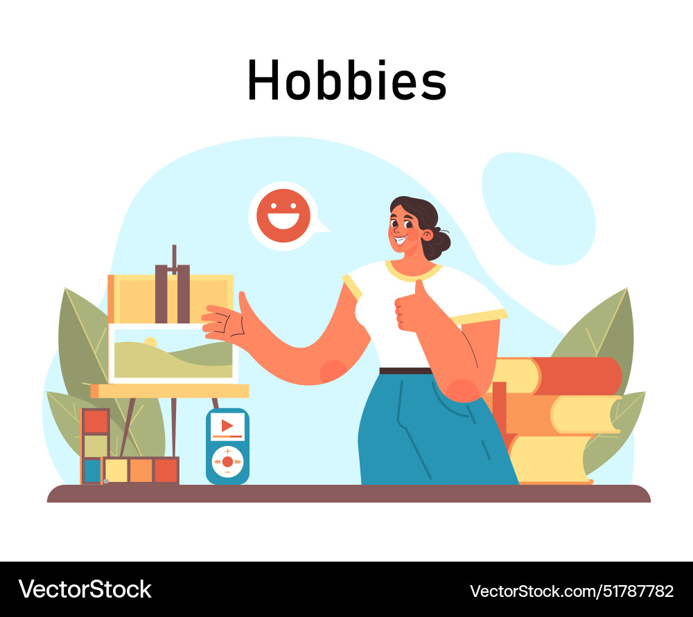 Hobby female character enjoying their free time Vector Image