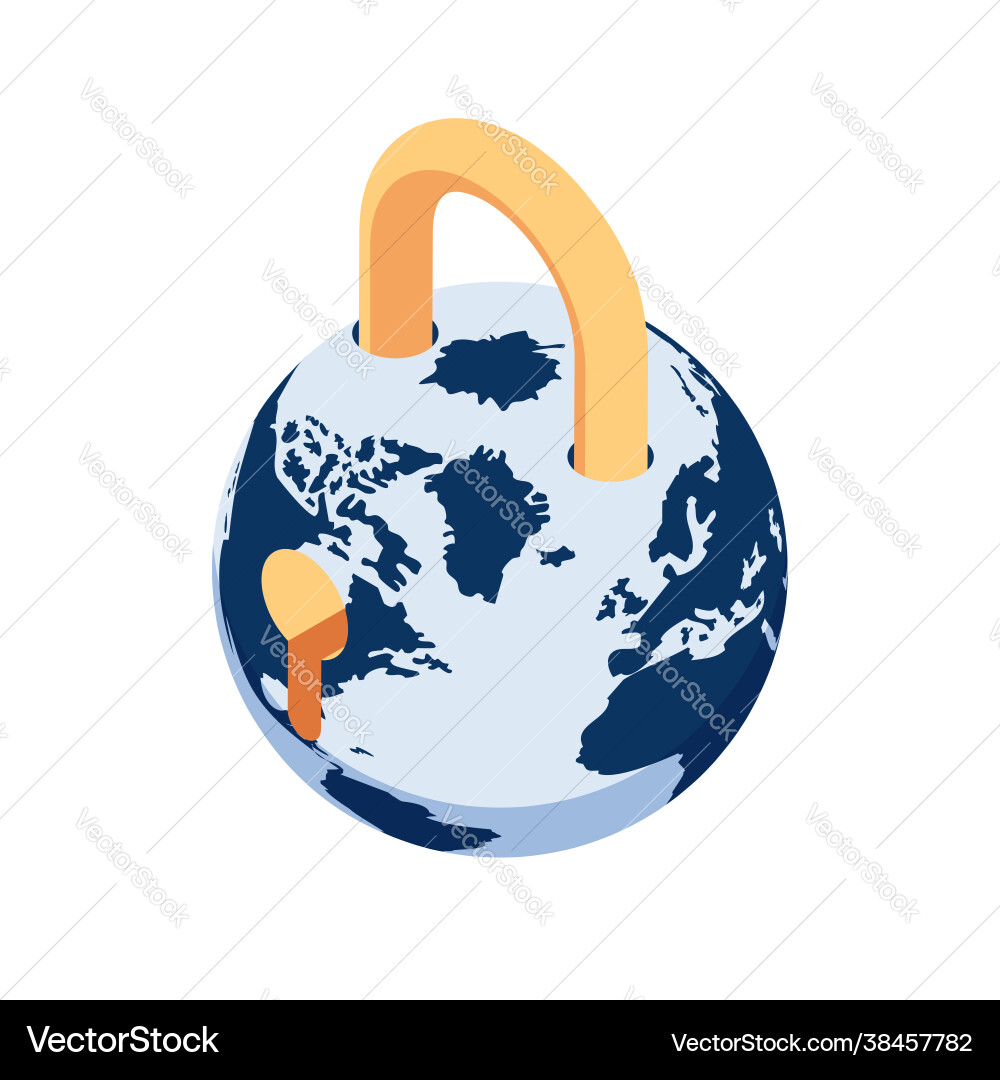 Isometric world with lock and keyhole Royalty Free Vector