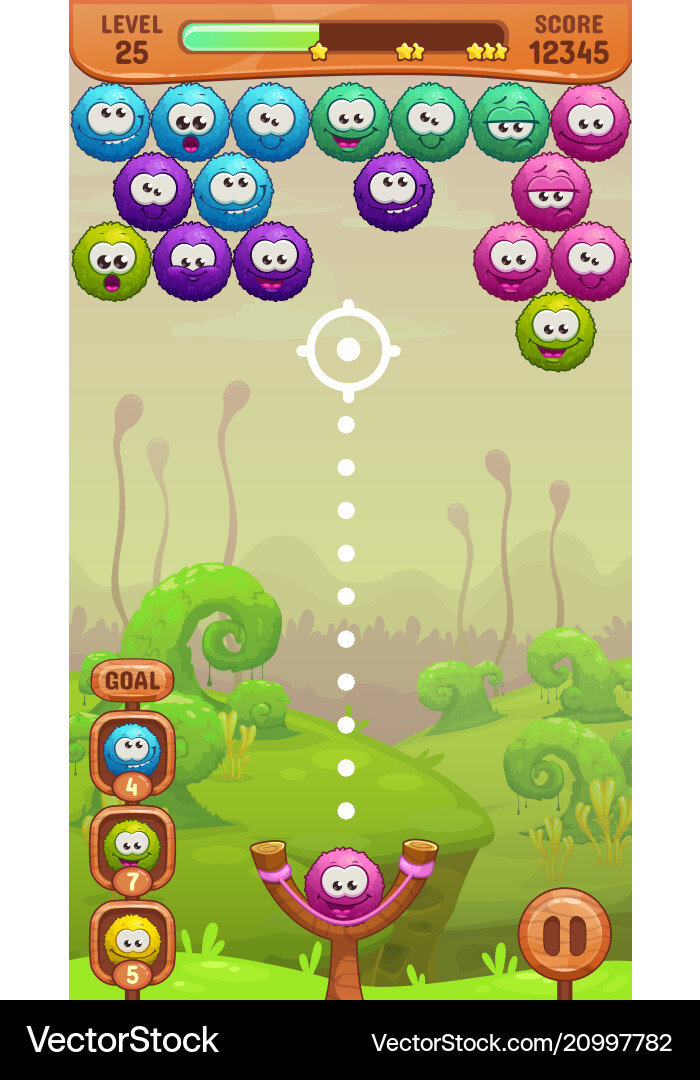 Mobile bubble shooter game screen Royalty Free Vector Image