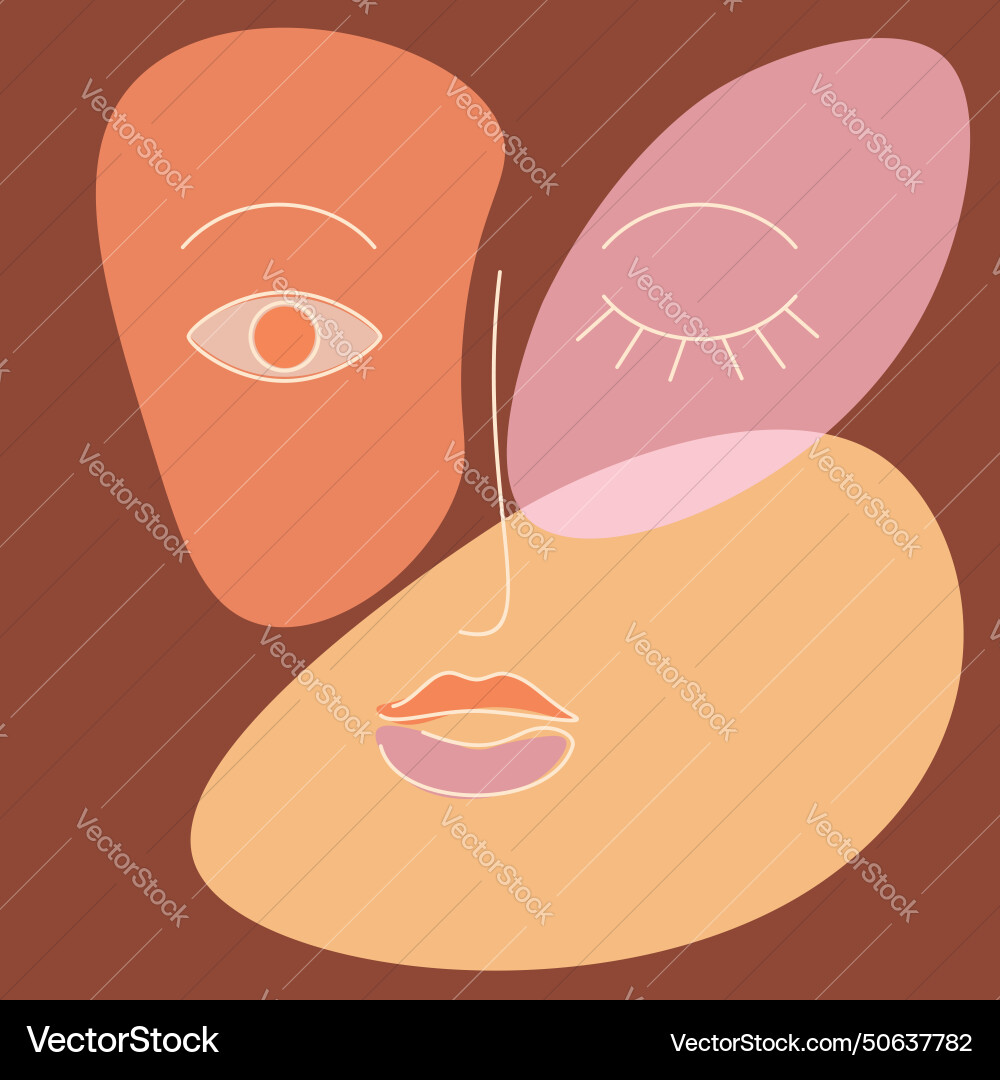 Modern line art face with shapes Royalty Free Vector Image