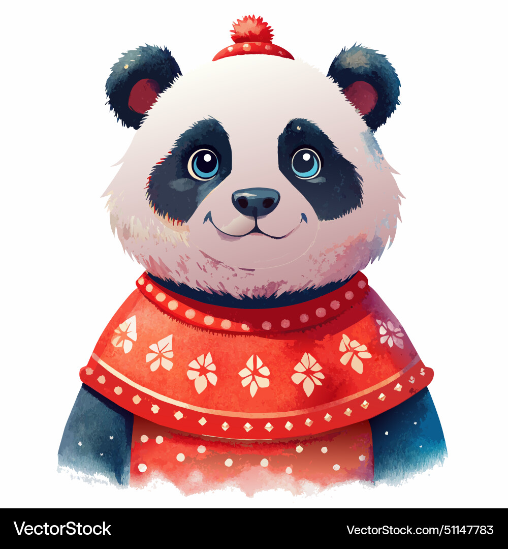 A cartoon panda wearing a red sweater and a Vector Image