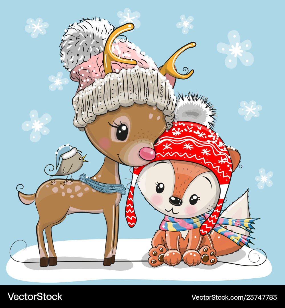 Cute deer fox and bird Royalty Free Vector Image