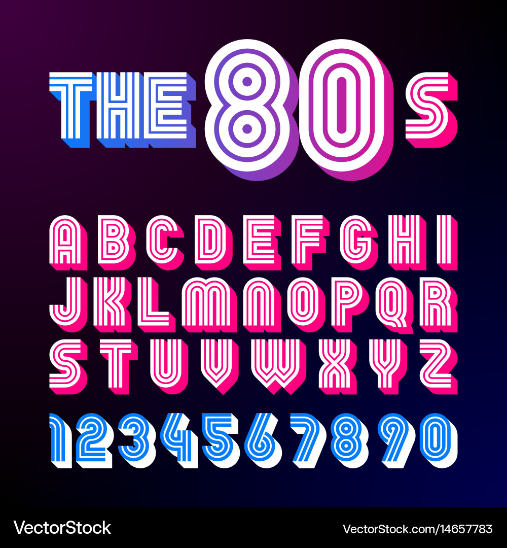 Eighties style retro font Royalty Free Vector Image