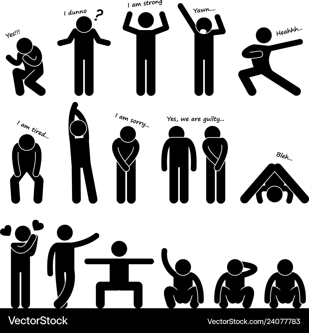 Man person basic body language posture stick Vector Image