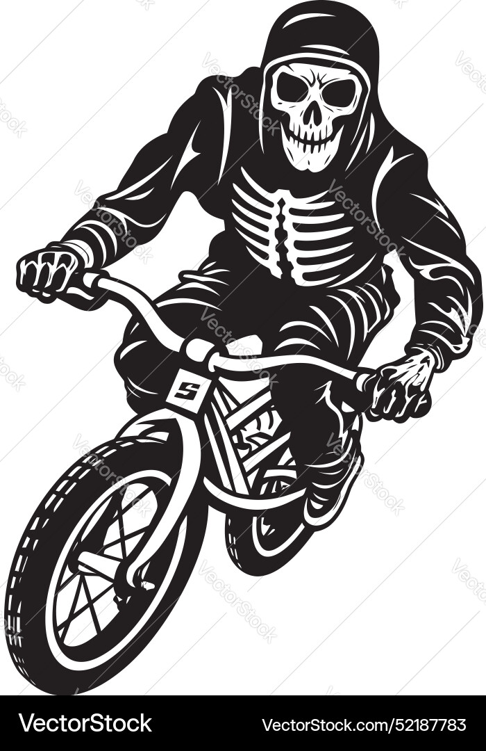 Rad remains skeleton riding bmx cycle black logo Vector Image