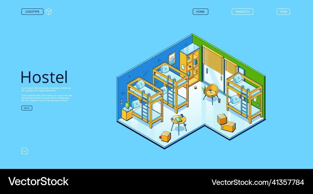 Banner of hostel room with bunks Royalty Free Vector Image