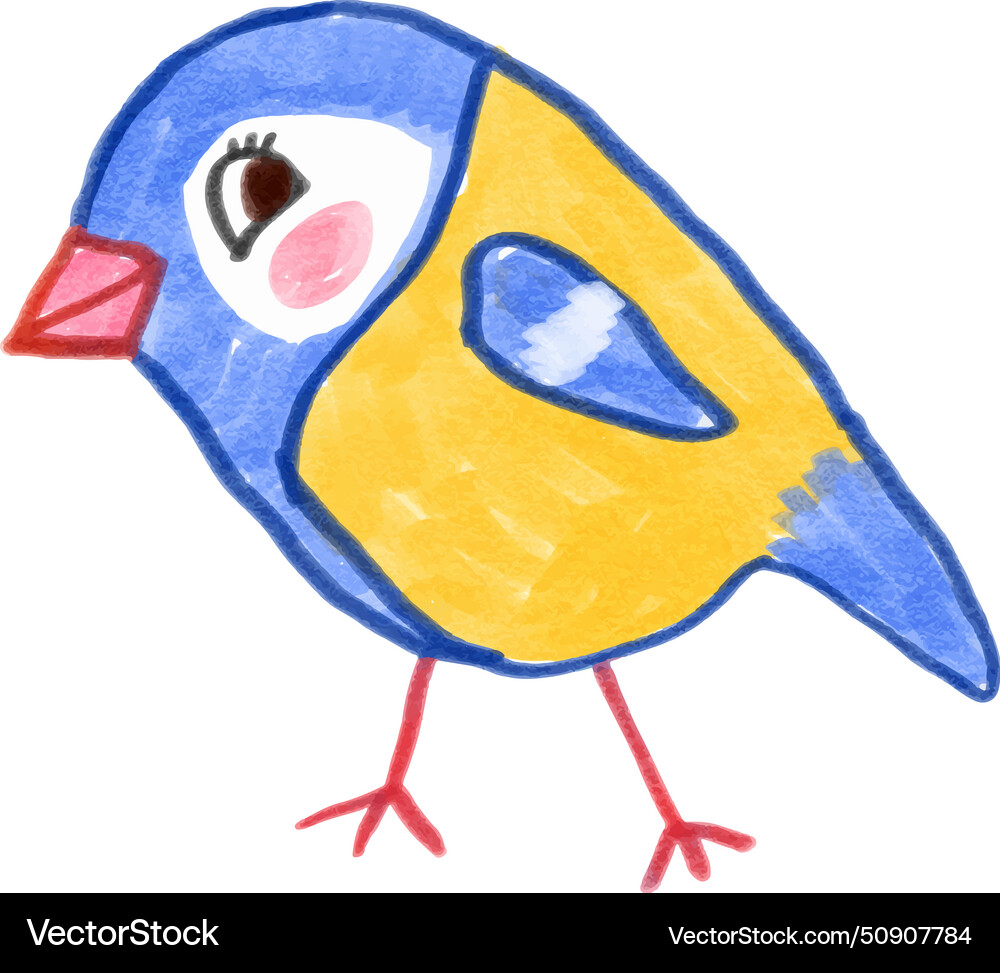 Child drawing of cute bird Royalty Free Vector Image