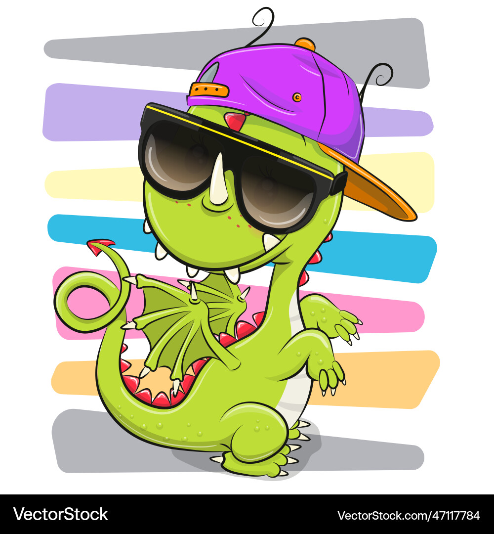 Cute dragon with sun glasses and cap Royalty Free Vector