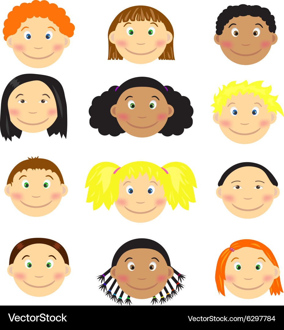 Different kids faces Royalty Free Vector Image