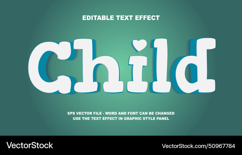 Editable text effect child 3d template Royalty Free Vector