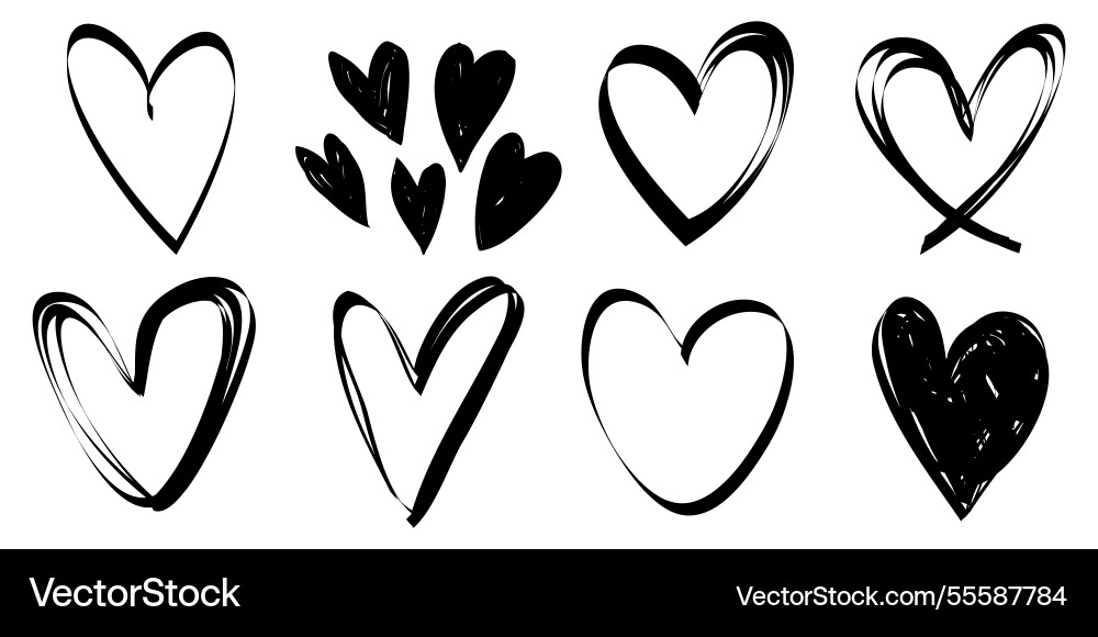 Hand Drawn Heart Doodle Set Royalty Free Vector Image