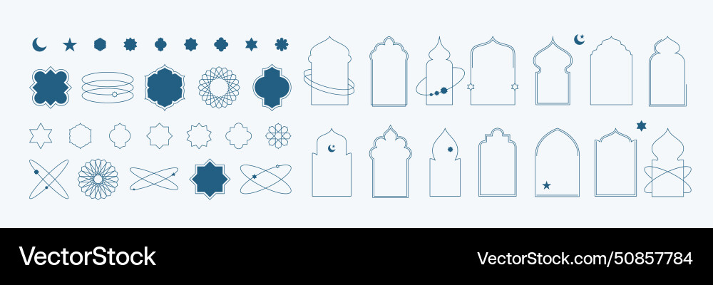 Islamic window frame shapes with star and moon Vector Image