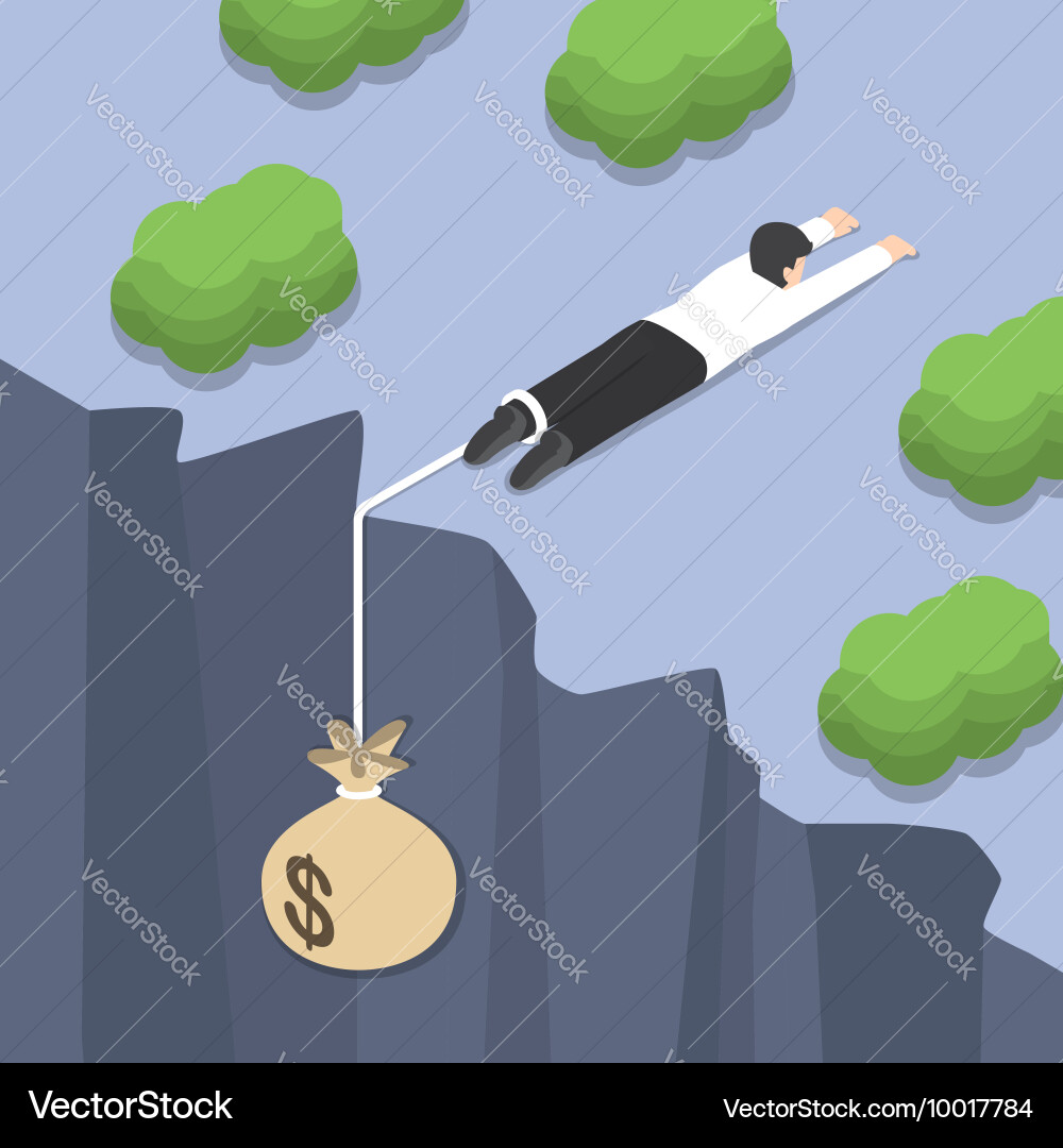Isometric businessman holding on the cliff edge Vector Image