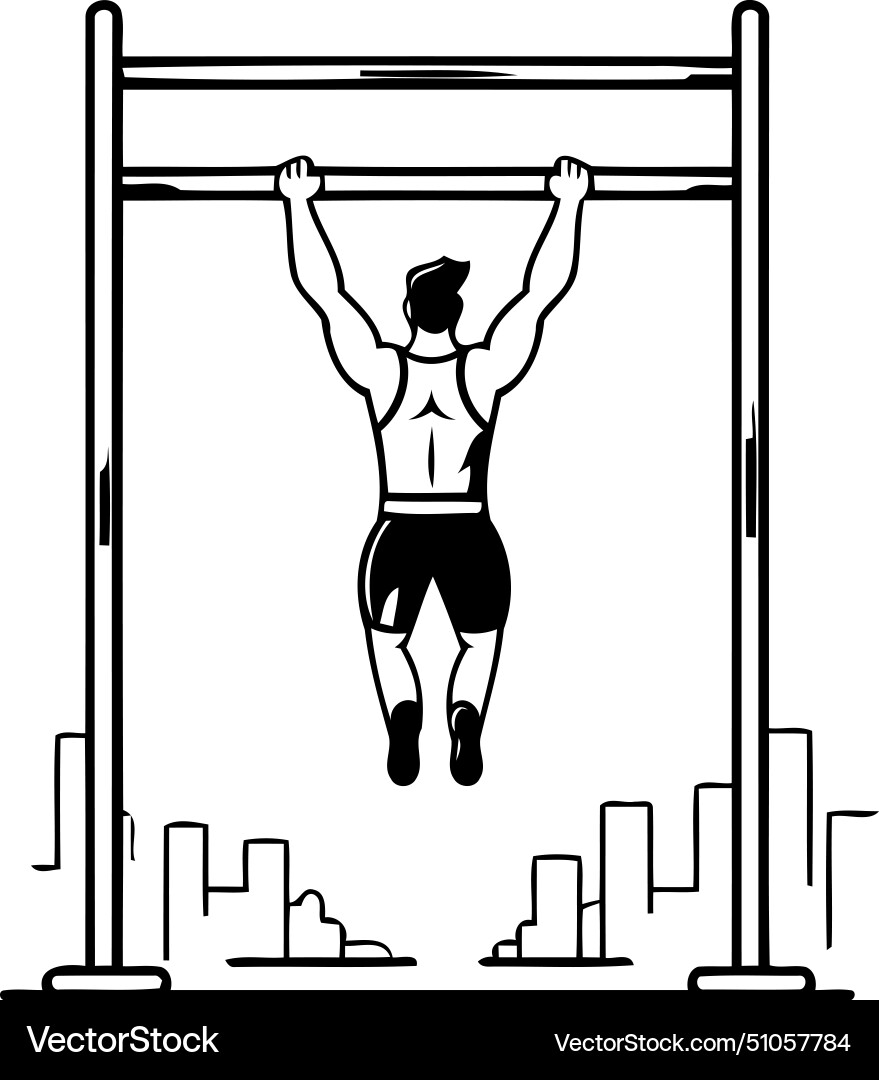 Man doing pull-ups on horizontal bar flat style Vector Image