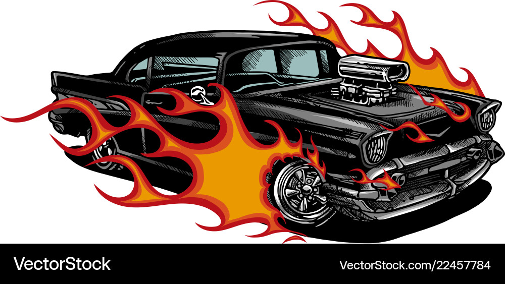Retro Muscle Car with Flames Royalty Free Vector Image