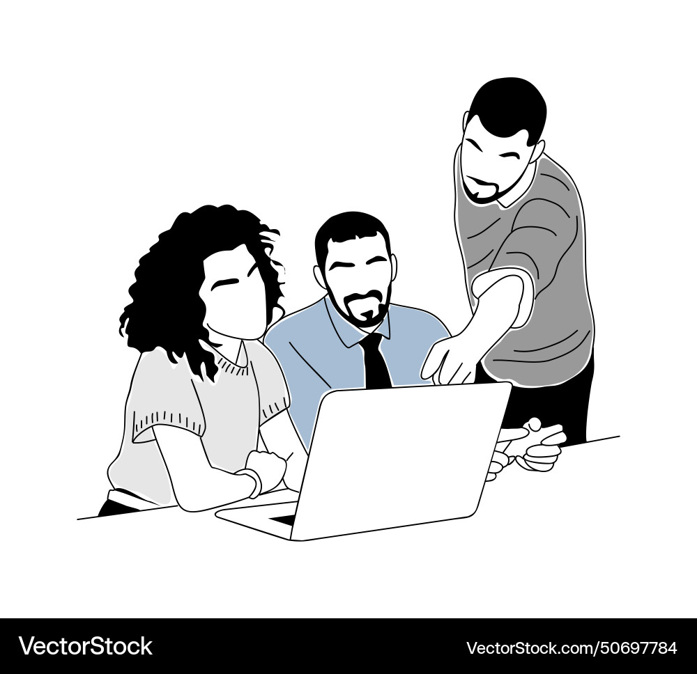 Team work business scene concept line art Vector Image