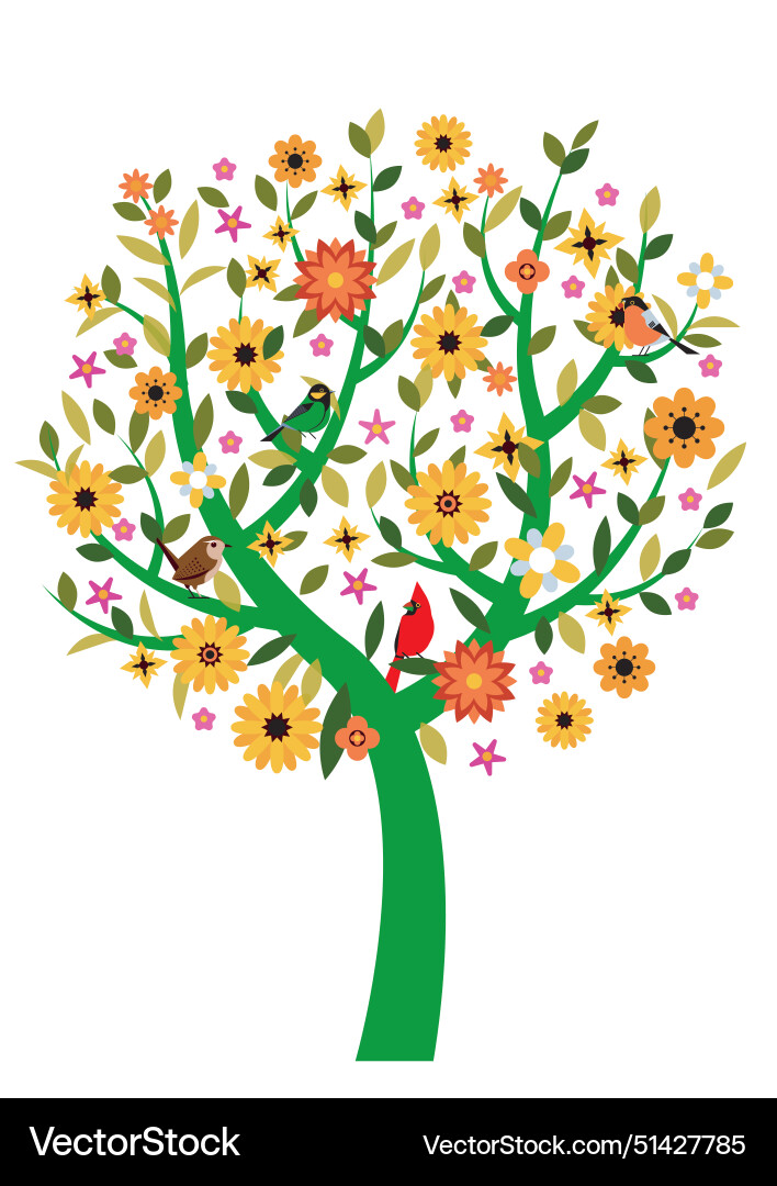 Tree with bird beautiful Royalty Free Vector Image