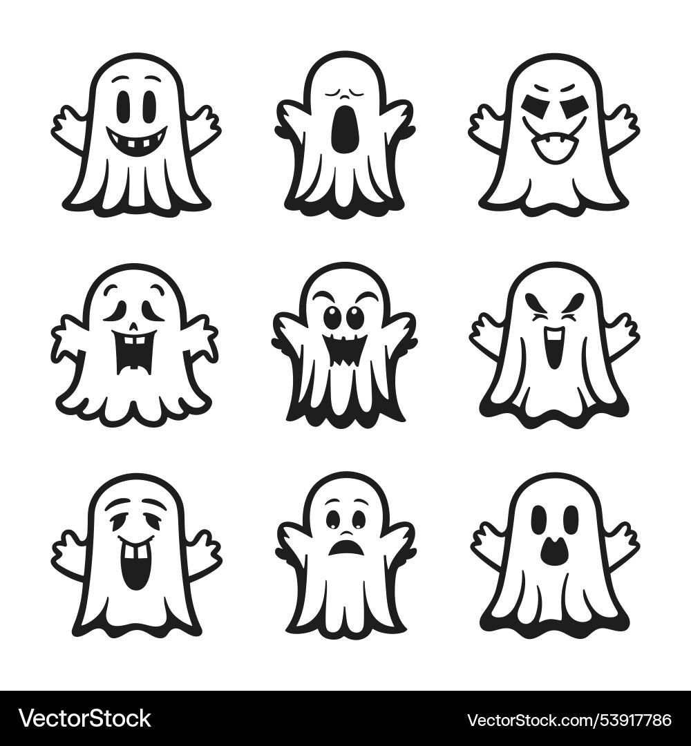 A set of halloween ghosts silhouette Royalty Free Vector