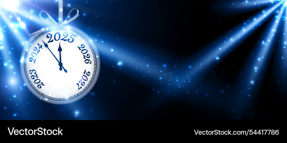 Midnight countdown clock for 2025 with blue glow Vector Image
