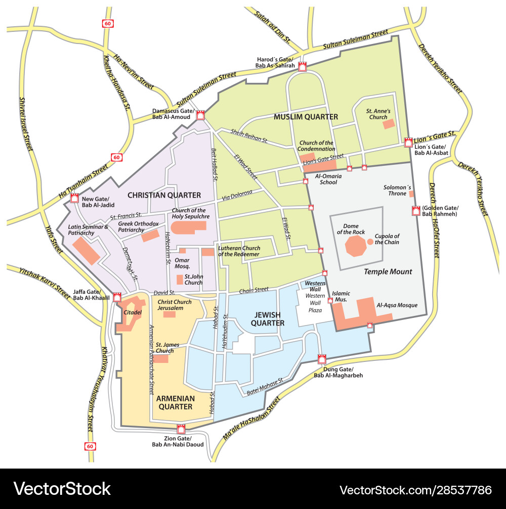 Old City of Jerusalem Map Royalty Free Vector Image