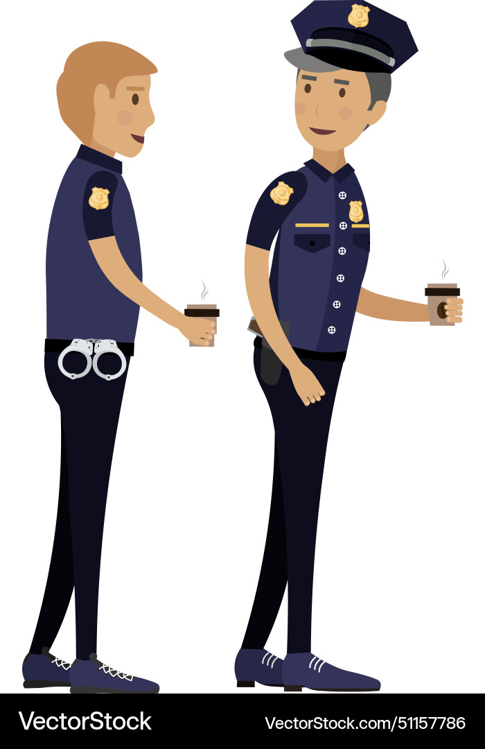Patrol officers walking drinking coffee Royalty Free Vector