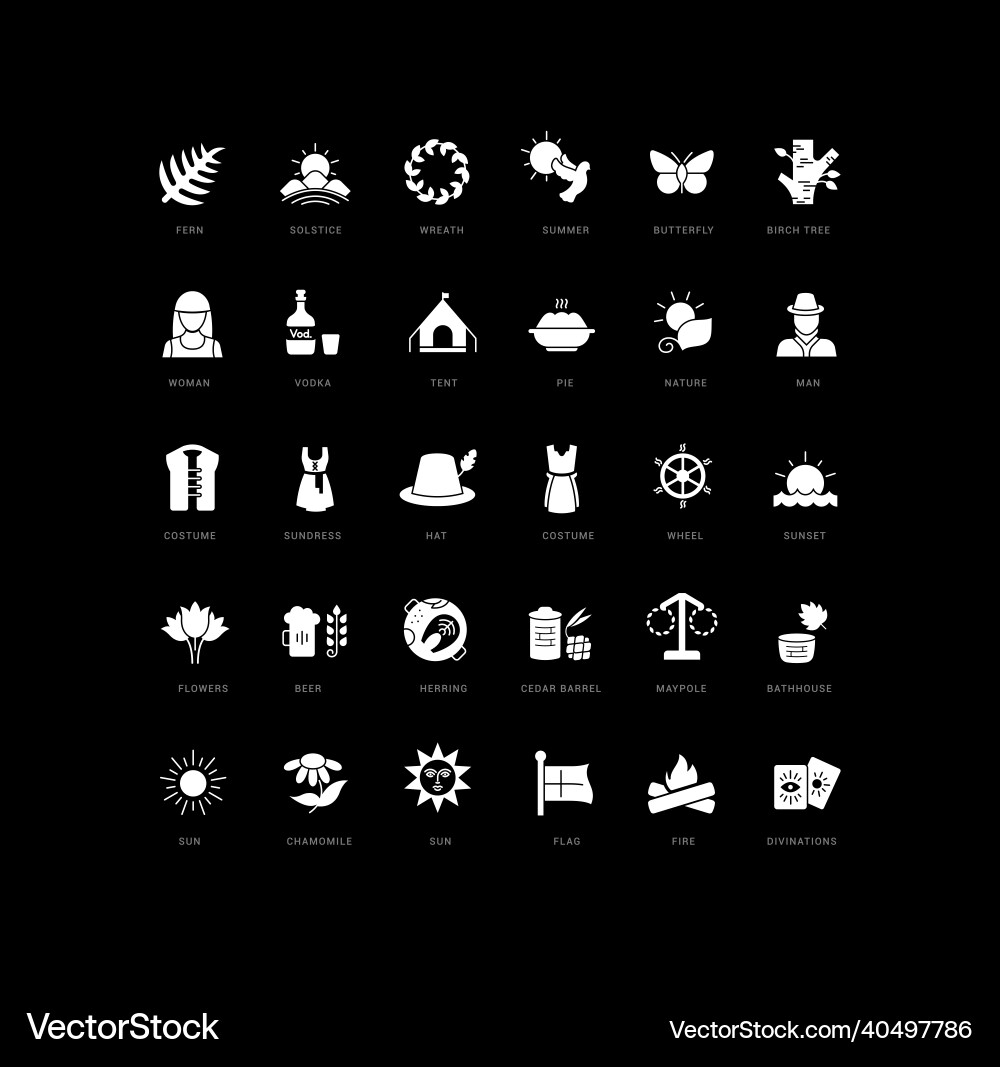Set of simple icons midsummer Royalty Free Vector Image