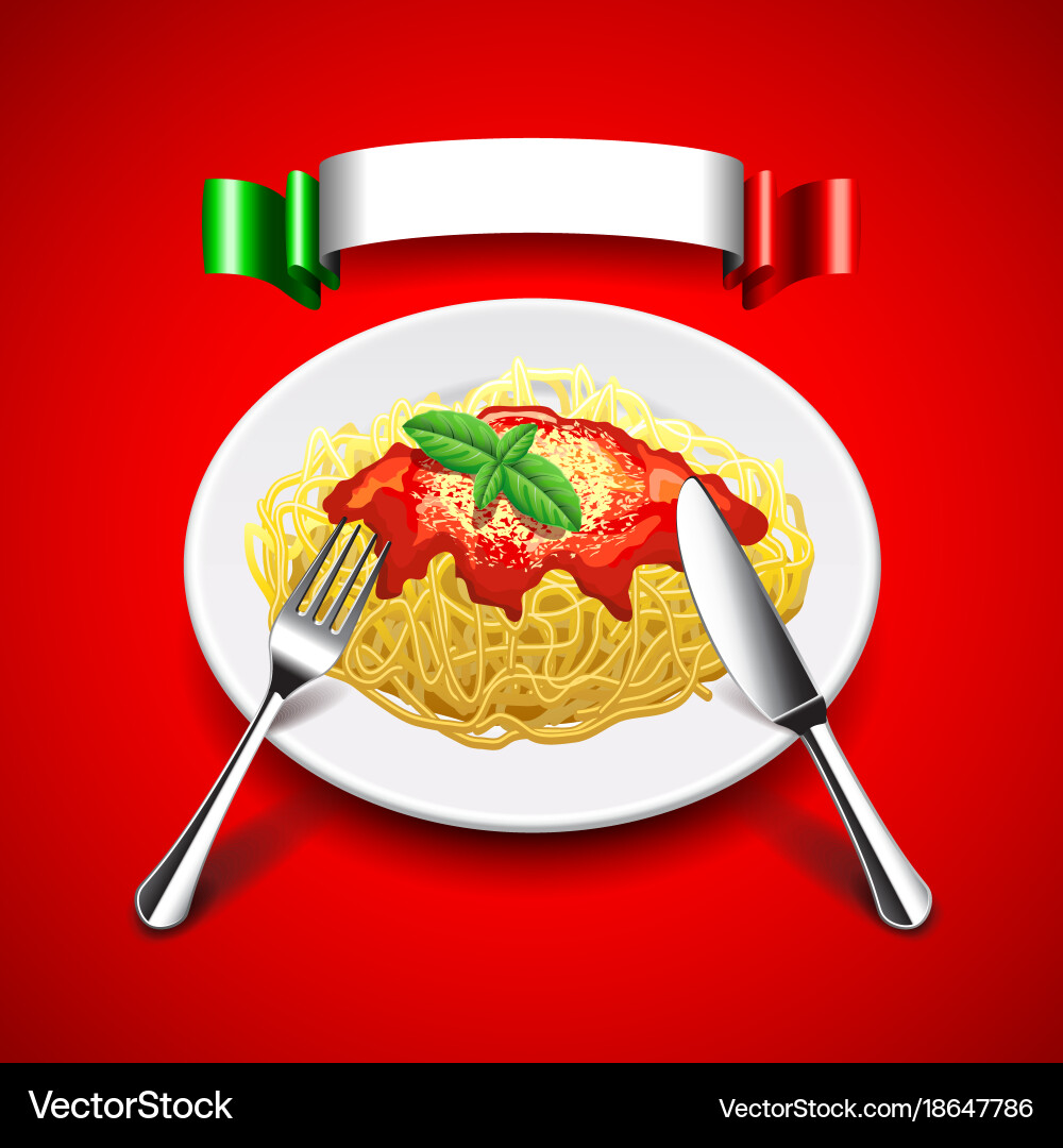 Spaghetti with Italian Flag and Cutlery Royalty Free Vector
