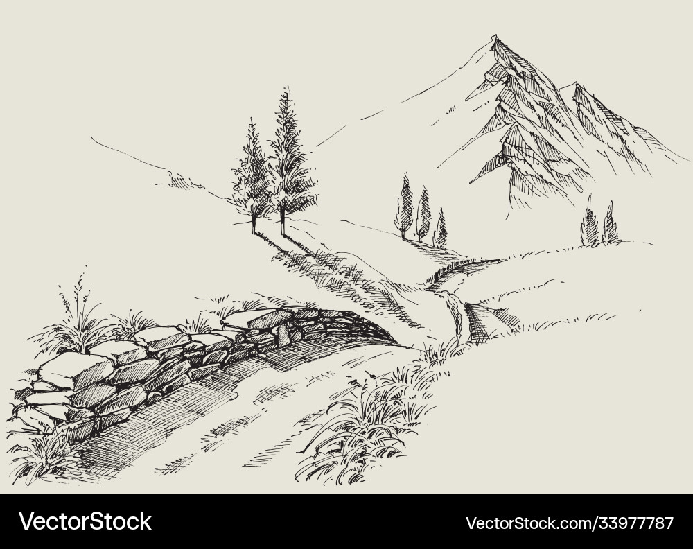 A narrow footpath in mountains alpine Royalty Free Vector