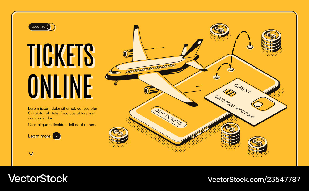 Buying tickets online isometric website Royalty Free Vector