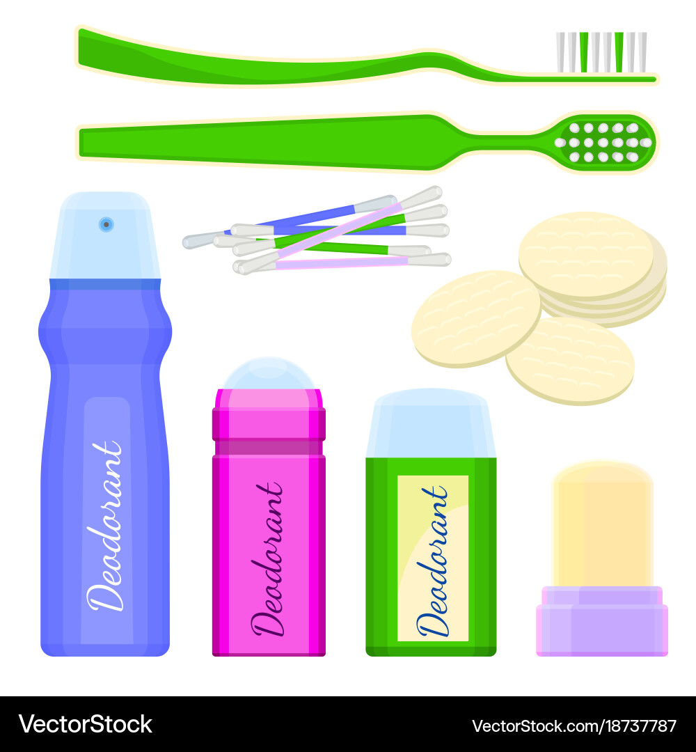 Deodorant icons and toothbrushes with sponges Vector Image