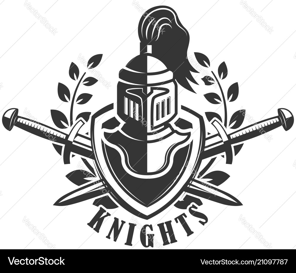 Emblem template with medieval knight helmet Vector Image