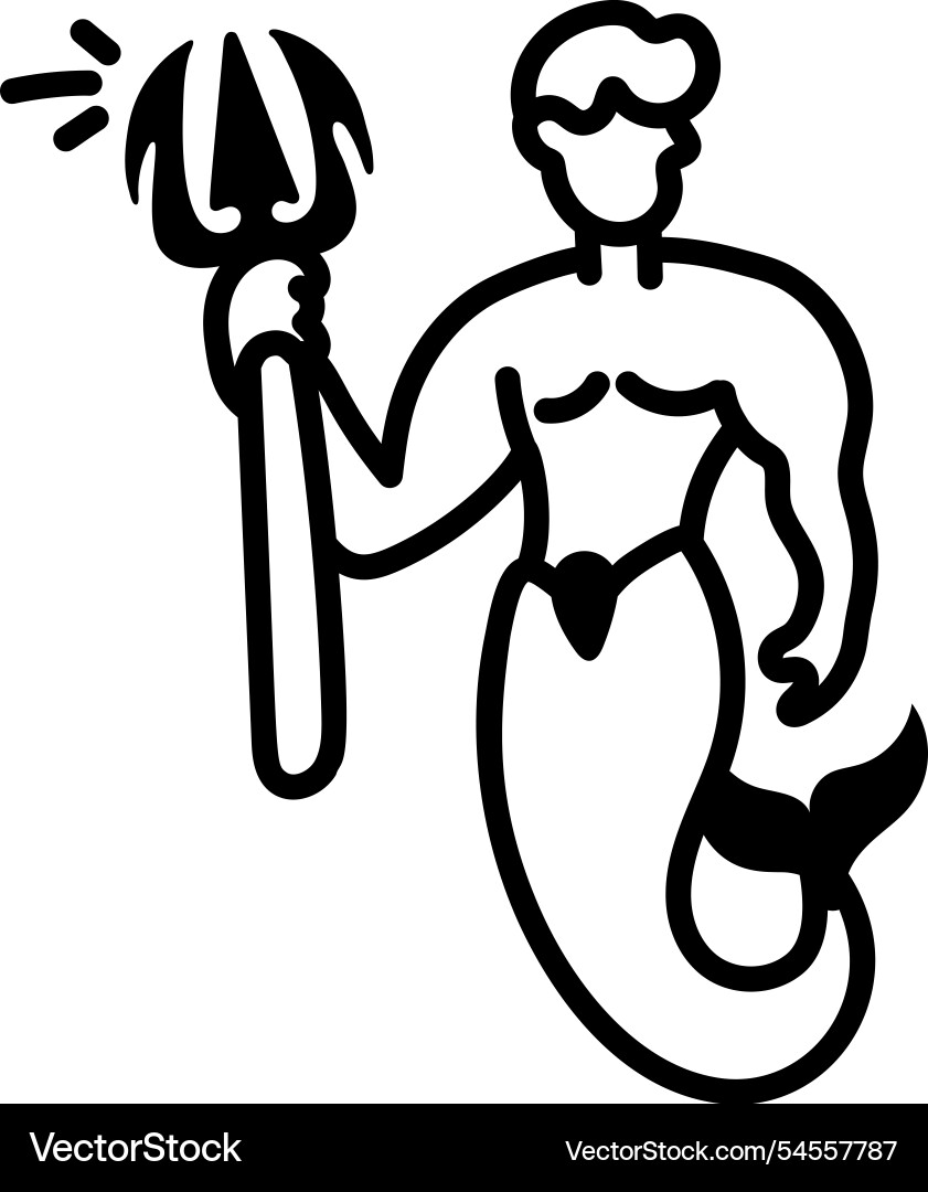 Merman creature icon in hand drawn style Vector Image