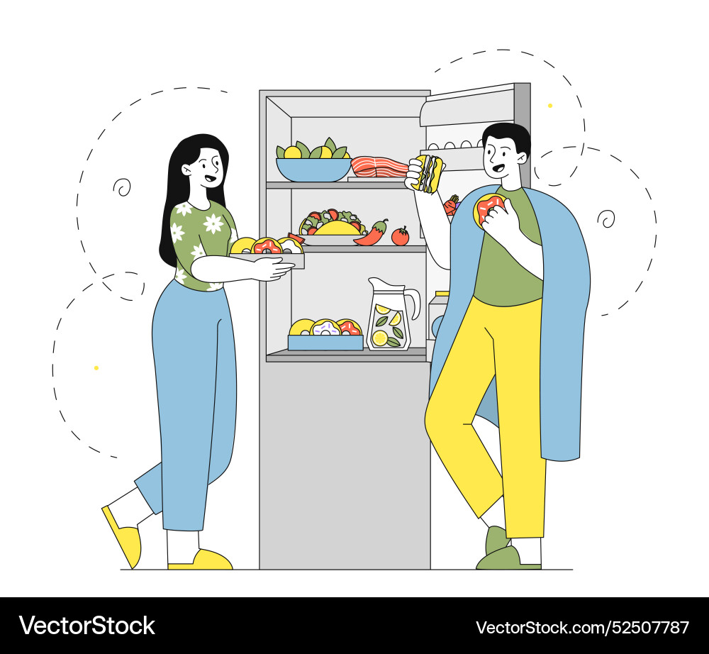 People with latenight snacking man and woman Vector Image