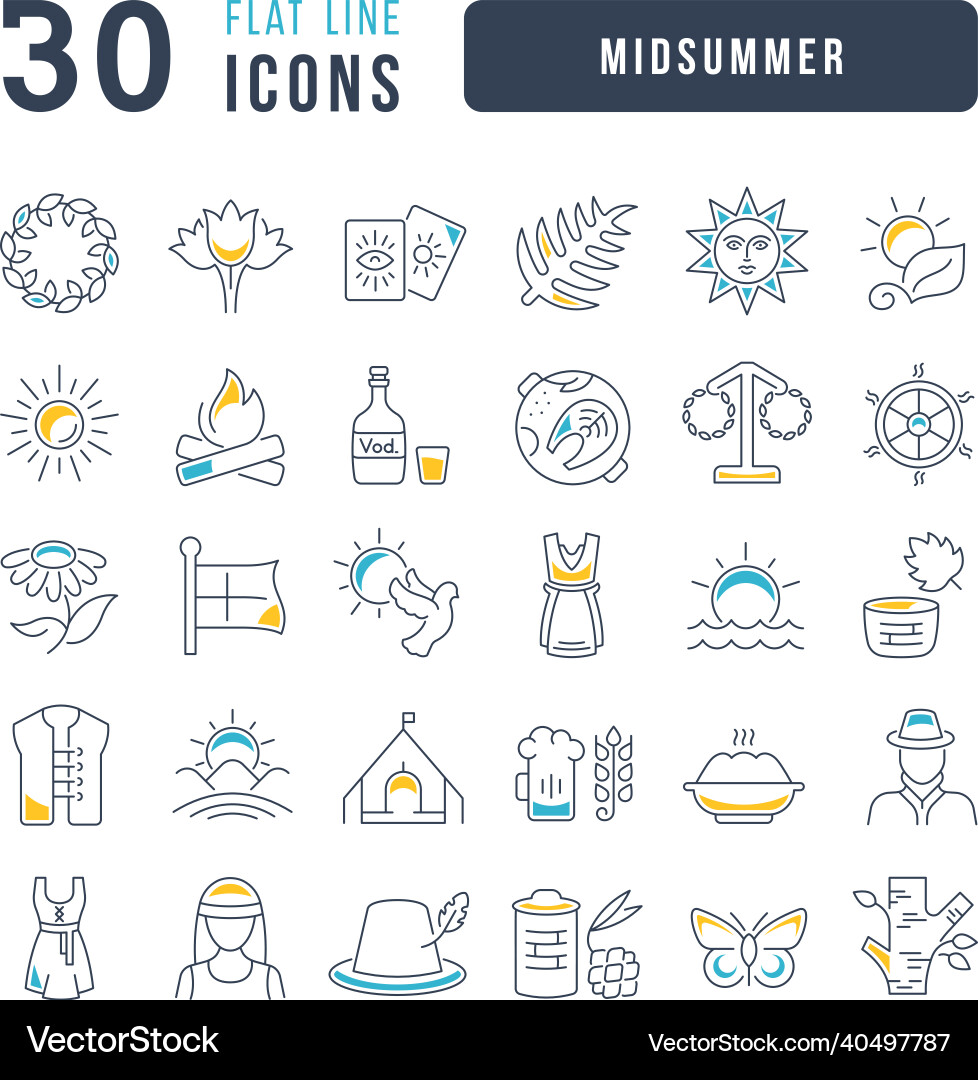 Set of linear icons midsummer Royalty Free Vector Image
