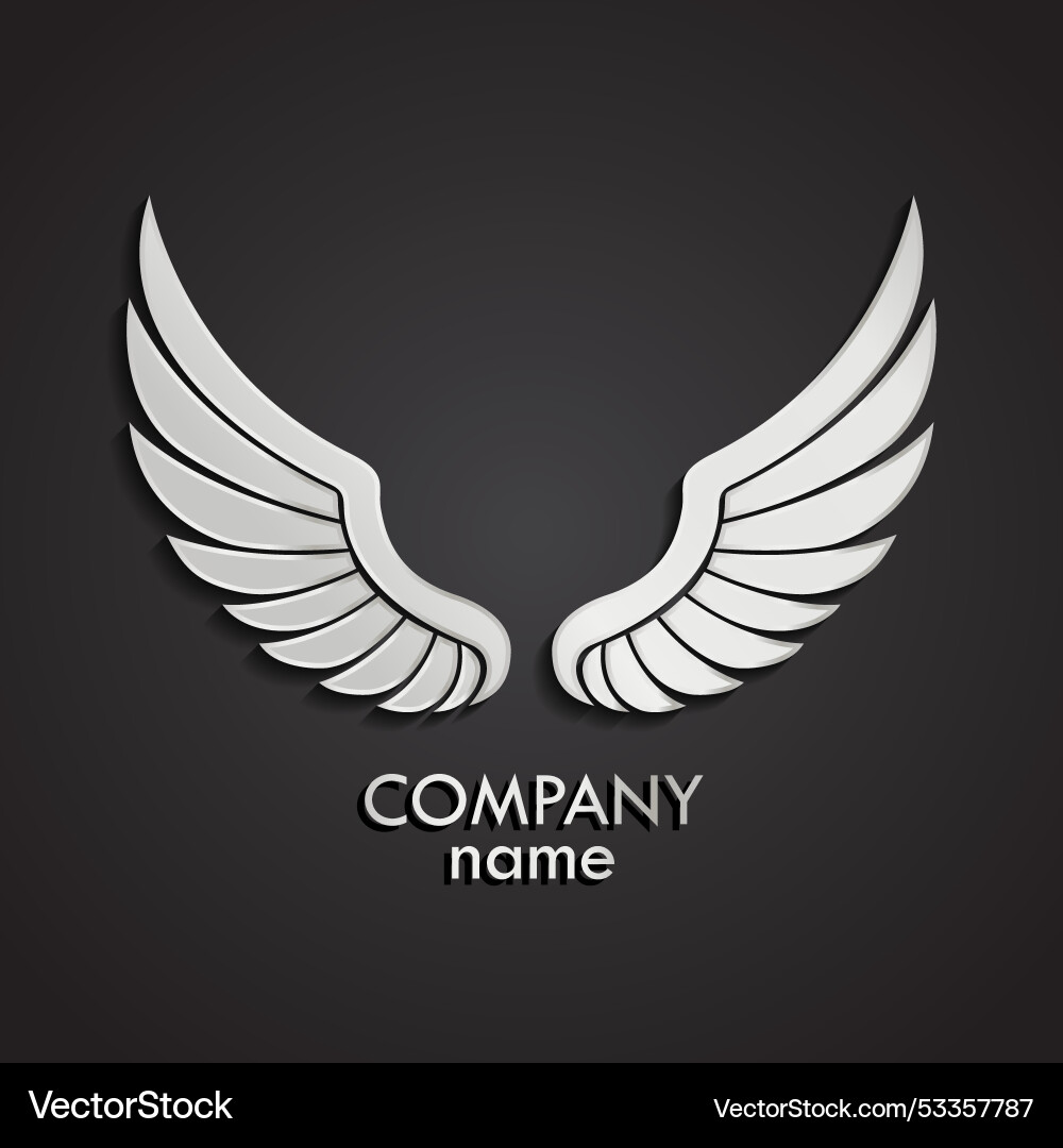 Wings 3d silver shiny metal logo Royalty Free Vector Image