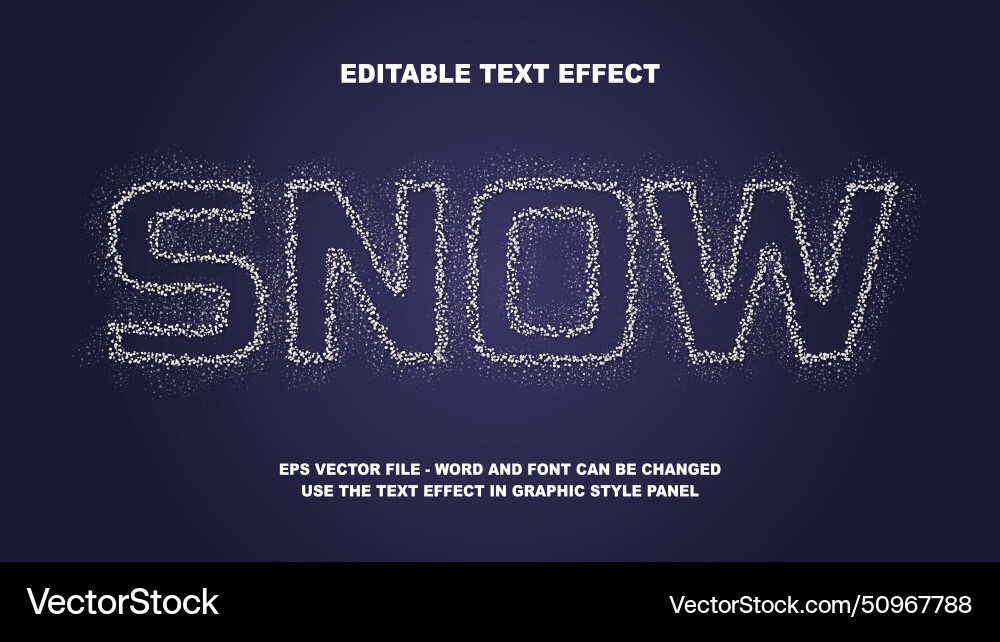 Editable text effect snow 3d template Royalty Free Vector