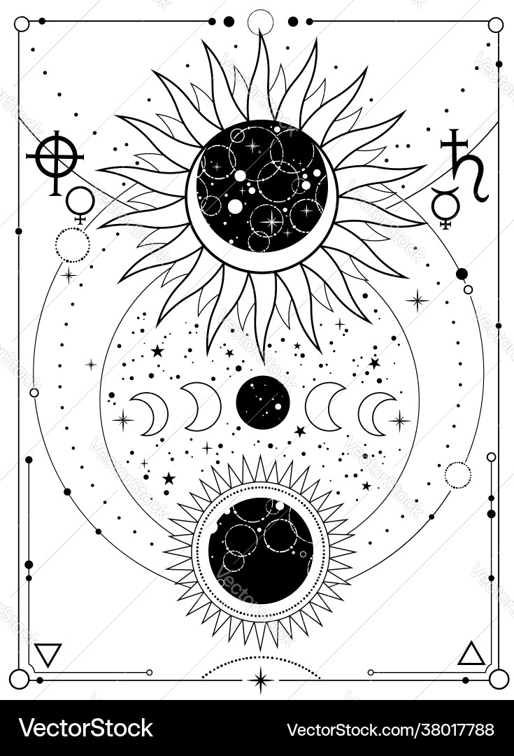 Space esoteric composition sun moon Royalty Free Vector