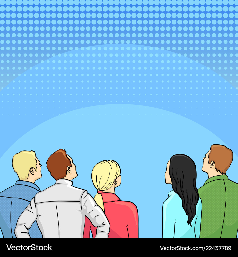 A crowd of spectators stand back retro style pop Vector Image