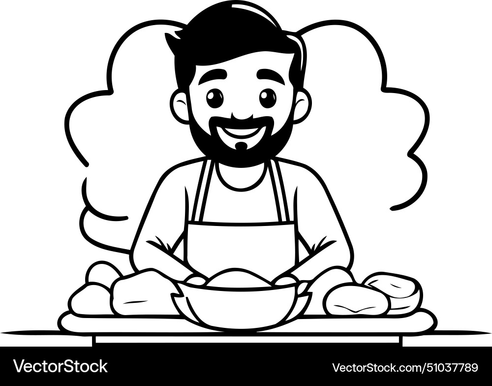 A man cooking bread in the kitchen cartoon style Vector Image